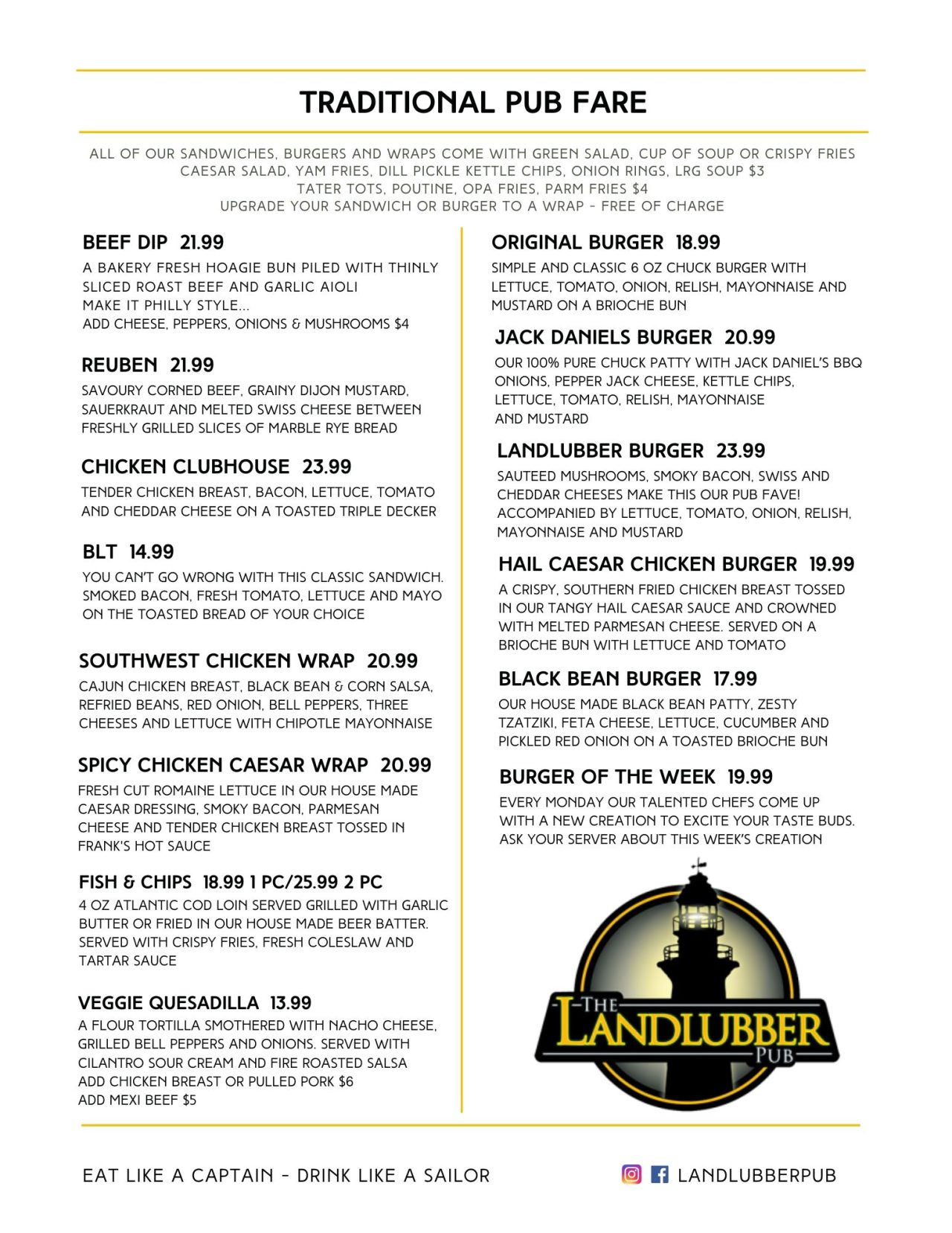 Menu | Landlubber Pub